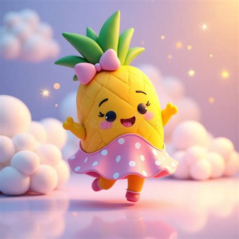 Chibi Pineapple Doing Dancing With Ribbon In Her Hair Stock Illustration Illustration Of