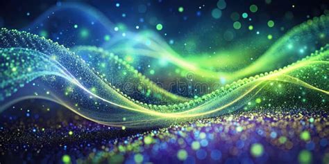 Abstract Green And Blue Glowing Particle Waves Background Generative Ai Stock Illustration