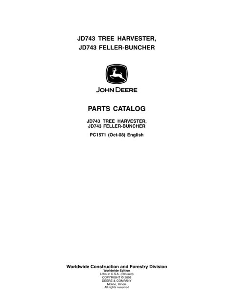 John Deere 743 Tracked Feller Bunchers Parts Catalog Manual Pc1571
