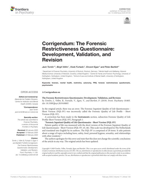 Pdf Corrigendum The Forensic Restrictiveness Questionnaire