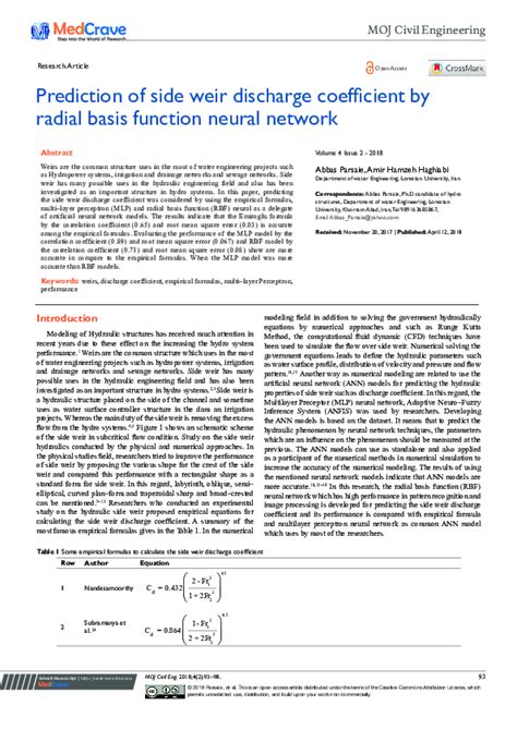 Pdf Prediction Of Side Weir Discharge Coefficient By Radial Basis Function Neural Network