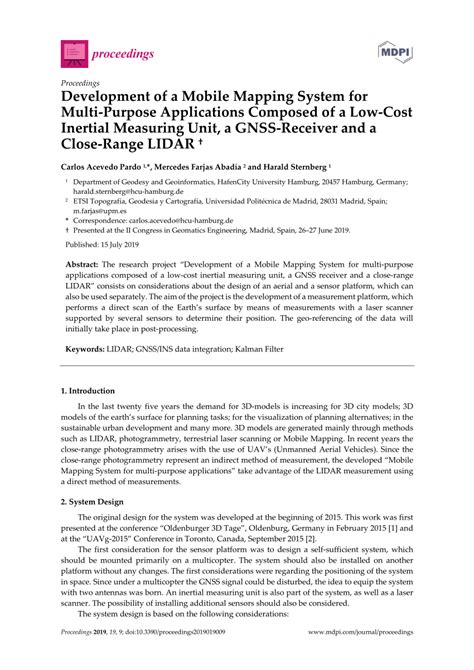 Pdf Development Of A Mobile Mapping System For Multi Purpose Applications Composed Of A Low