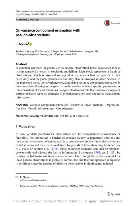 on variance component estimation with pseudo observations request pdf