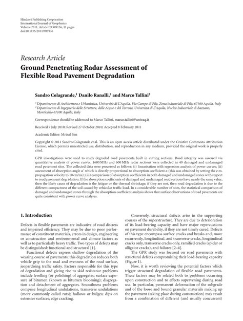 Pdf Ground Penetrating Radar Assessment Of Flexible Road Pavement Degradation