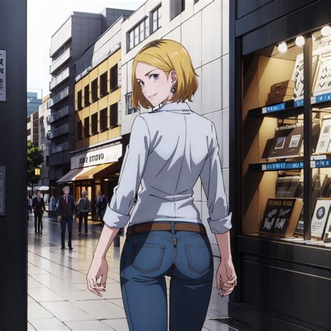 Anime Girl In Jeans Walking Down A City Street Seaart Ai