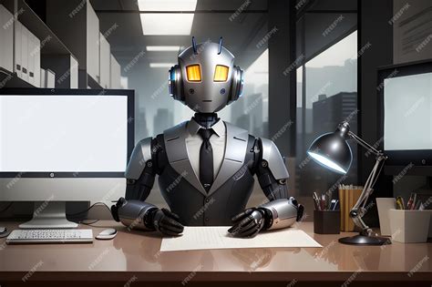 Premium Photo Cute Robot Businessman Is Working In The Office Concept