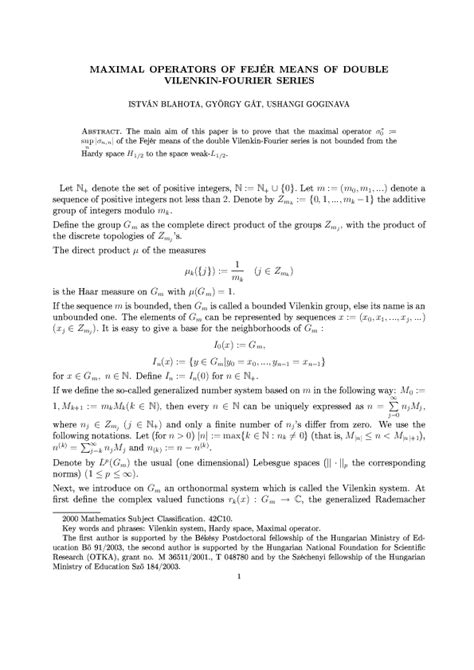 Pdf Maximal Operators Of Fejér Means Of Double Vilenkin Fourier Series