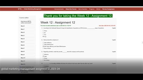 Global Marketing Management Week 12 Quiz Assignment 12 Solution