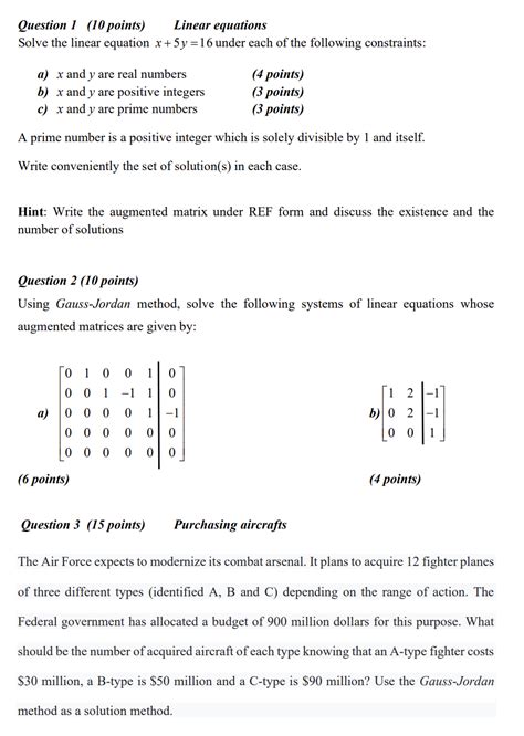 Solved Question Points Linear Equations Solve The Chegg Com