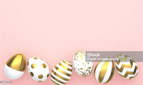 분홍색 배경에 배치 행 황금 부활절 달걀의 플랫 레이 3d 렌더링 디지털 생성 이미지에 대한 스톡 사진 및 기타 이미지 디지털 생성 이미지 부활절 달걀 흰색 Istock