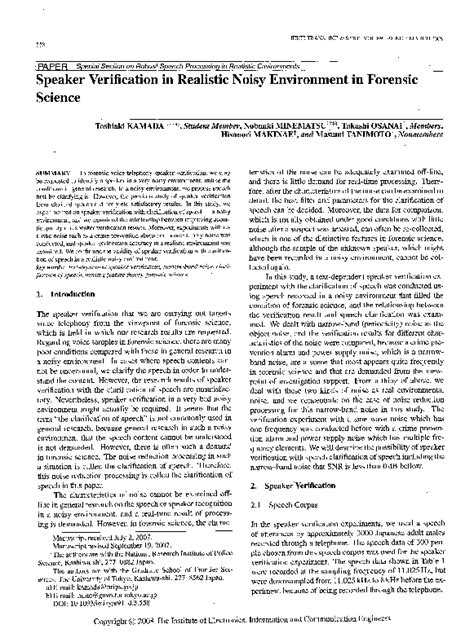 Pdf Speaker Verification In Realistic Noisy Environment In Forensic