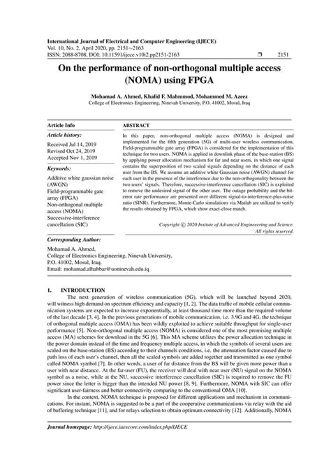 On The Performance Of Non Orthogonal Multiple Access Noma Using Fpga
