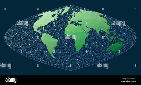 Global Network Concept Craster Projection Green Low Poly World Map With Network Background
