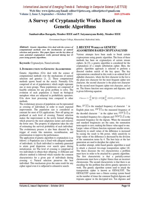 A Survey Of Cryptanalytic Works Based On Genetic Algorithms Pdf