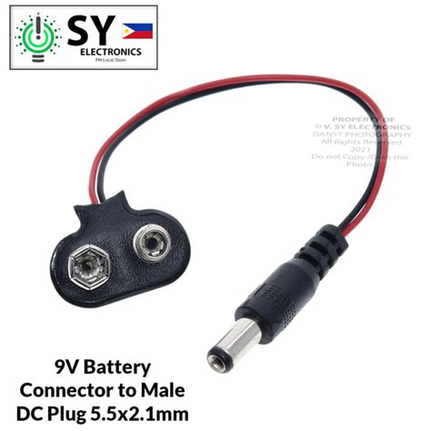 9v Battery Connector To Standard Male Dc Plug 5 5x2 1 Mm Jack Snap T Type Buckle Power Adapter