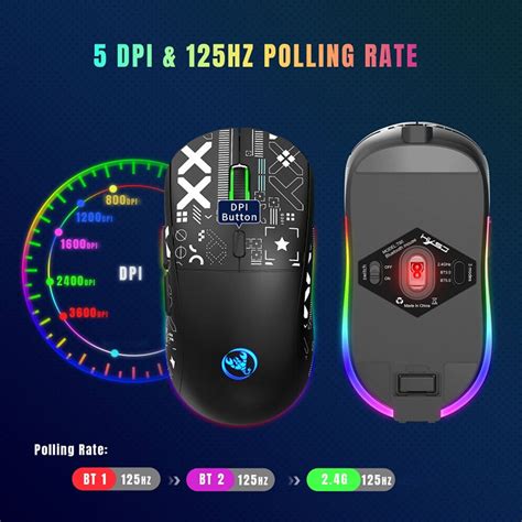 Hxsj T90 Tri Mode Wiredwireless Gaming Mouse 5 Dpi Adjustable Level