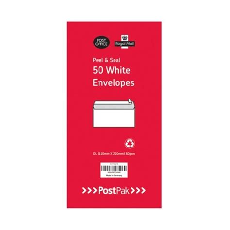 Postpak Dl Peel And Seal White 80gsm 50 Envelopes Pack Of 10 9730878