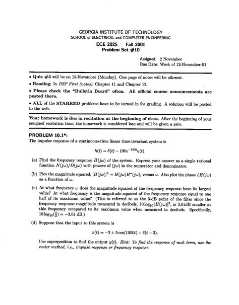 Problem Set 10 Answers Introduction To Signal Processing Ece 2025