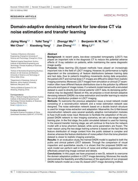 Domain‐adaptive Denoising Network For Low‐dose Ct Via Noise Estimation And Transfer Learning