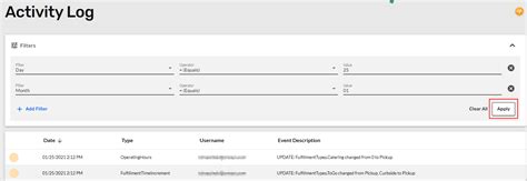 Activity Log Results Filters Onosys