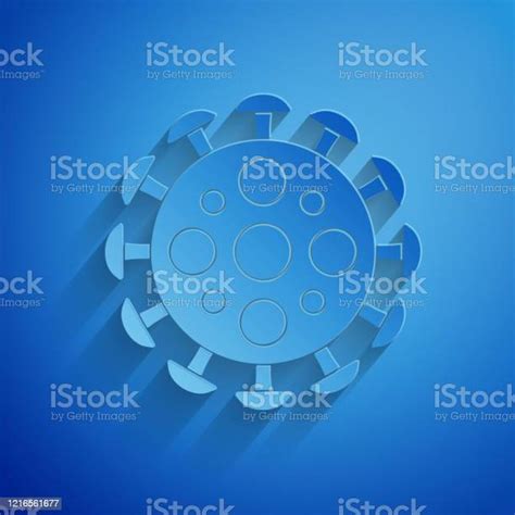 종이 잘라 바이러스 아이콘 파란색 배경에 격리 코로나 바이러스 2019ncov 박테리아와 세균 세포암 미생물 곰팡이 종이 아트