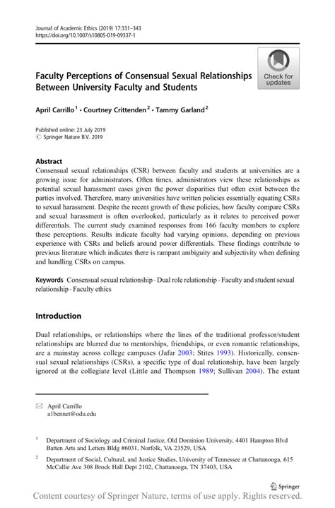 Faculty Perceptions Of Consensual Sexual Relationships Between
