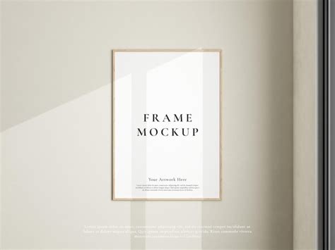 거실에 창 그림자가 있는 최소 교수형 프레임 모형 포스터 사진 프레임 모형 프리미엄 Psd 파일