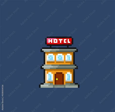 Hotel Building In Pixel Art Style Stock Vector Pixel Art Hotel Building Art Style