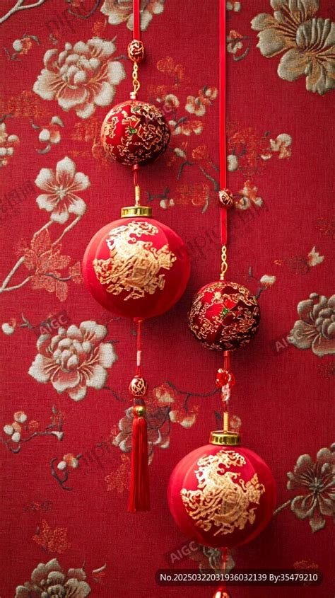 Ai创作图中国新年 红色装饰 传统灯笼 文化符号 节日庆祝 墙面装饰 花卉图案 红色背景 中国风格 复古设计 家居装饰 艺术品 手工制作 文化遗产 昵图网