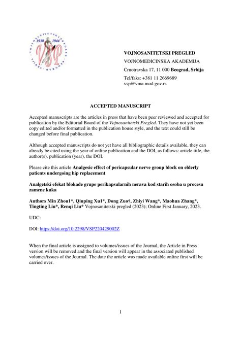 Pdf Analgesic Effect Of Pericapsular Nerve Group Block On Elderly Patients Undergoing Hip