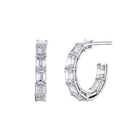 18k White Gold Emerald Cut Diamond Hoop Earrings Josephs Jewelers
