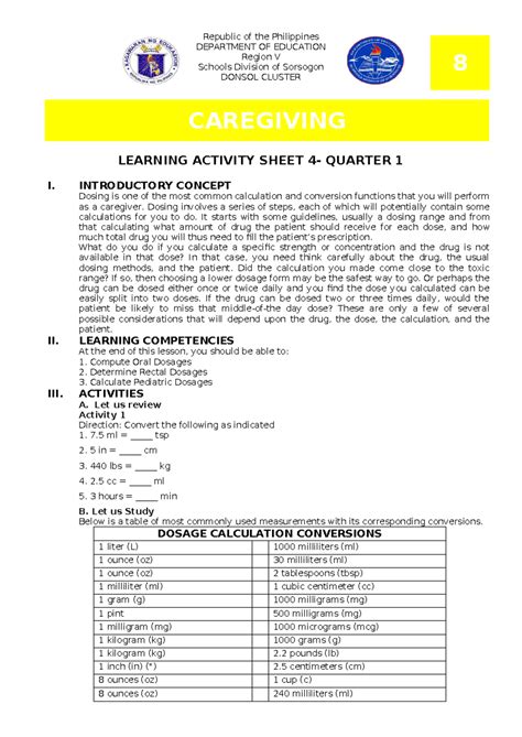 Tle 8 Exploratory Caregiving Las 4 Republic Of The Philippines