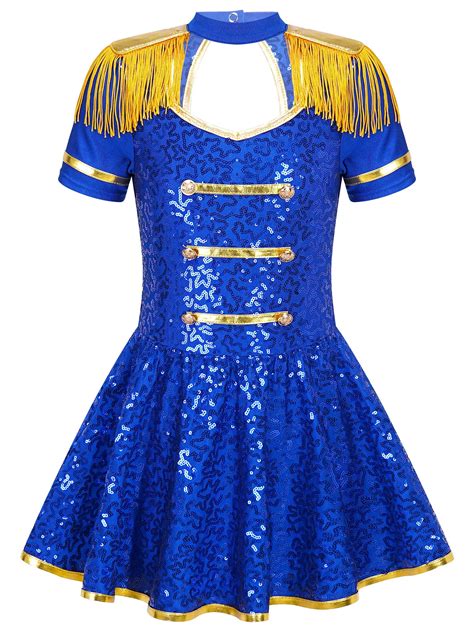 Iiniim Girls Majorette Costume Shiny Sequins Marching Band Uniform
