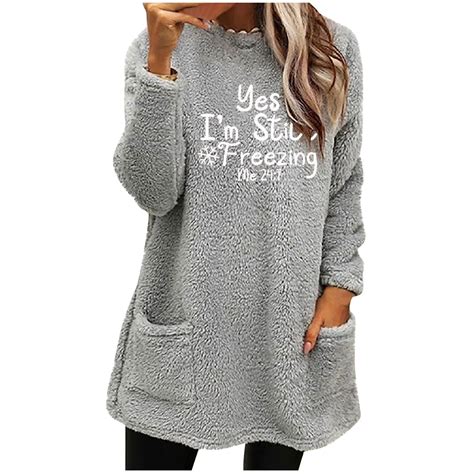 Bcresic Sherpa Sweatshirt Dress For Women Funny Letter Printed