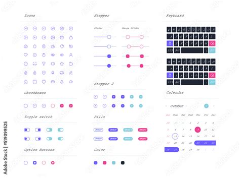 Vector Minimalistic Set Of Icons And Interface Elements Gui Template