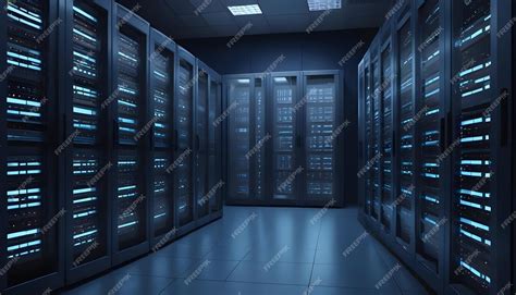 Server Racks In Computer Network Security Server Room Data Center D Render Dark Blue Premium