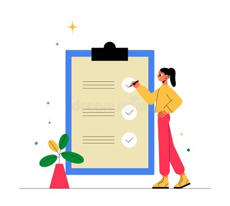 Woman Marking Checklist In Flat Vector Illustration Symbolizing Productivity Task Management