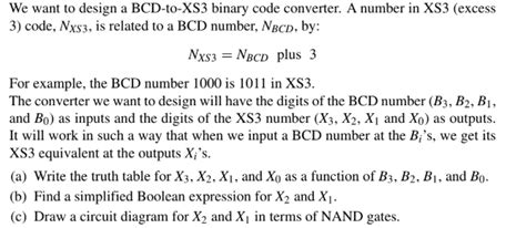 Solved We Want To Design A BCD To XS3 Binary Code Converter Chegg Com