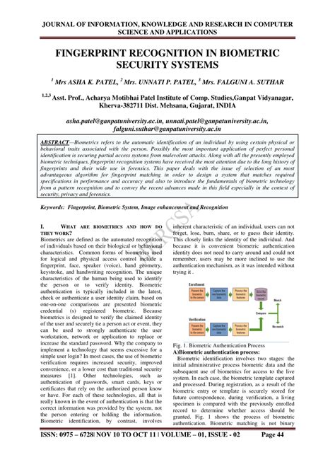 Pdf Fingerprint Recognition In Biometric Security Systems