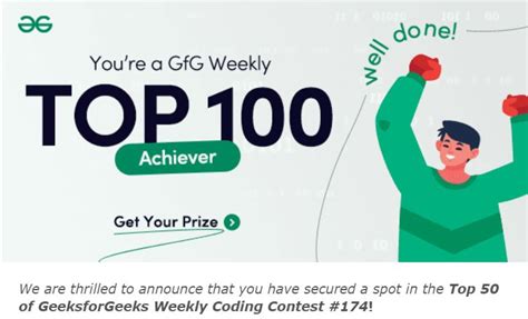 Suresh Chittiboina On Linkedin 🚀 Proud To Announce Secured A Top 50 Rank In Geeksforgeeks Weekly