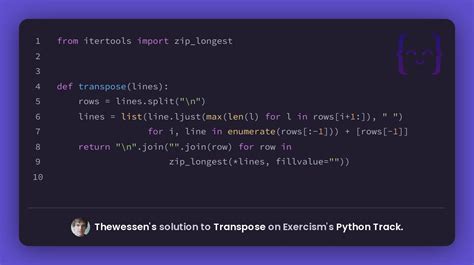Thewessens Solution For Transpose In Python On Exercism