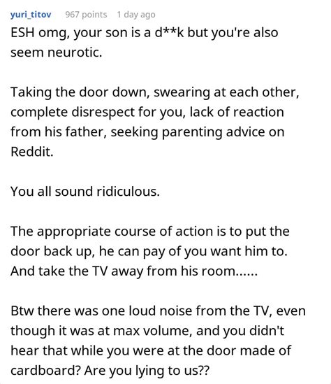 Mother Asks Whether Shes In The Wrong For Removing The Door To Her Sons Room Indefinitely The