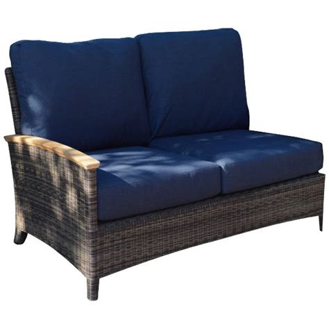 Bella Sectional Left Facing Settee With Brown Wicker Frame Navy