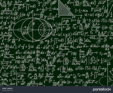 الگوی بدون درز وکتور ریاضی با نمودارها و فرمول ها در پس زمینه سبز 1086819