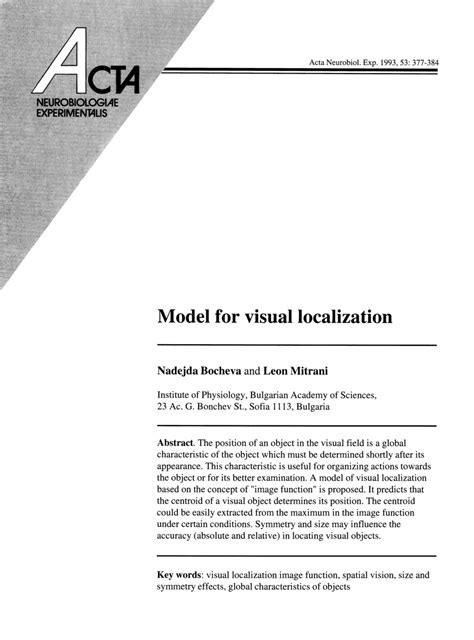 Pdf Model Of Visual Localization