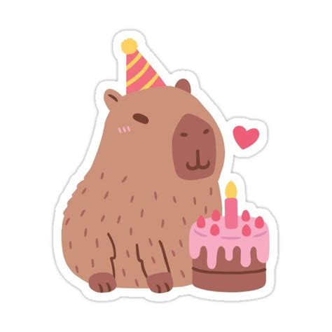 Cute Capybara And Birthday Cake Sticker For Sale By Rustydoodle