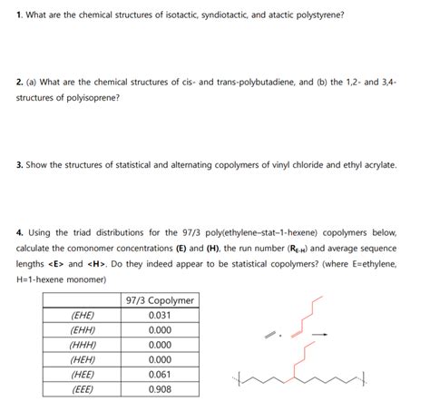 Solved 1 What Are The Chemical Structures Of Isotactic