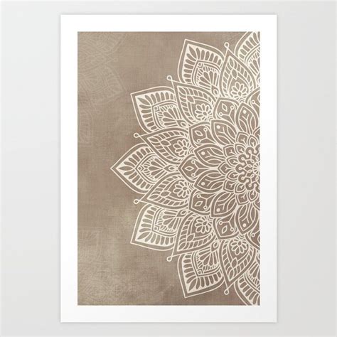 Art Print Beige Taupe Boho Mandala Abstract Flower Graphic Design By