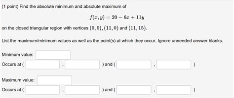 Solved 1 Point Find The Absolute Minimum And Absolute