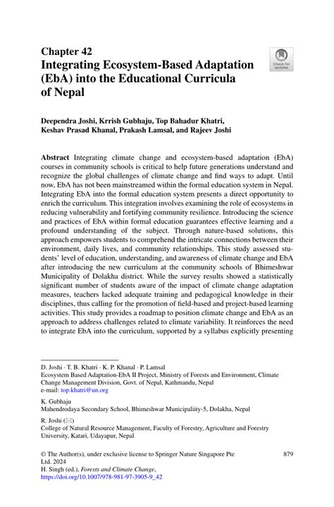 Pdf Integrating Ecosystem Based Adaptation Eba Into The Educational Curricula Of Nepal